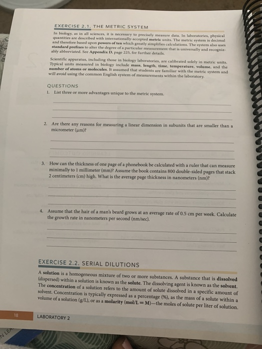 Solved EXERCISE 2.1. THE METRIC SYSTEM In biology as in all | Chegg.com