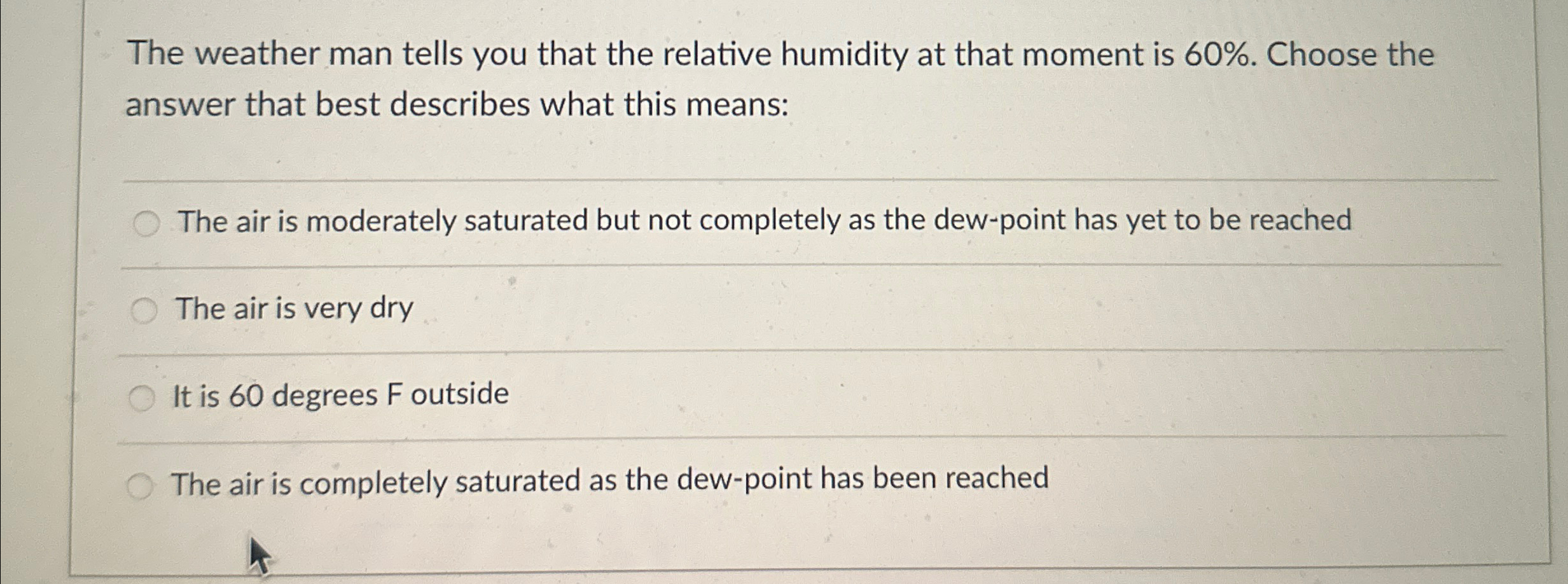 Solved The weather man tells you that the relative humidity | Chegg.com
