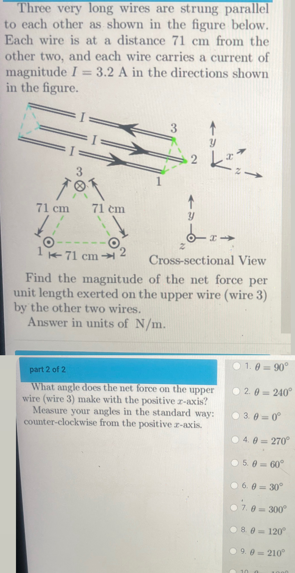 Solved Three very long wires are strung parallel to each | Chegg.com