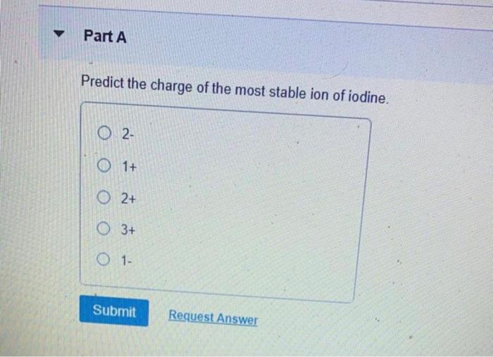 Solved Part A Predict the charge of the most stable ion of | Chegg.com