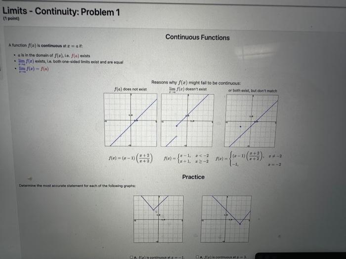 Solved Continuous Functions A function f(t) is contiruous at | Chegg.com