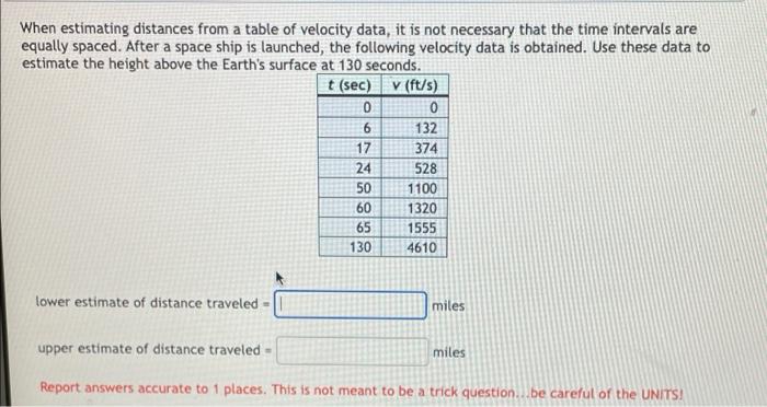 Solved When estimating distances from a table of velocity | Chegg.com