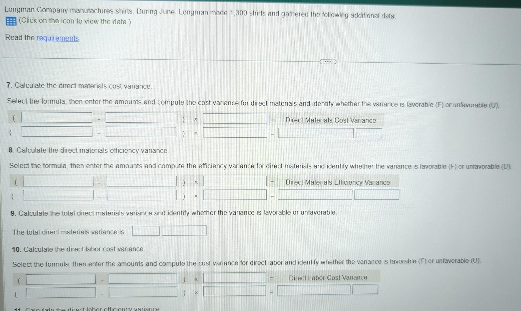 Solved Longman Company manufactures shirts. During June, | Chegg.com