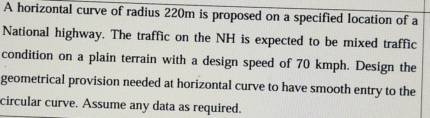 Solved A horizontal curve of radius 220 ﻿m is proposed on a | Chegg.com