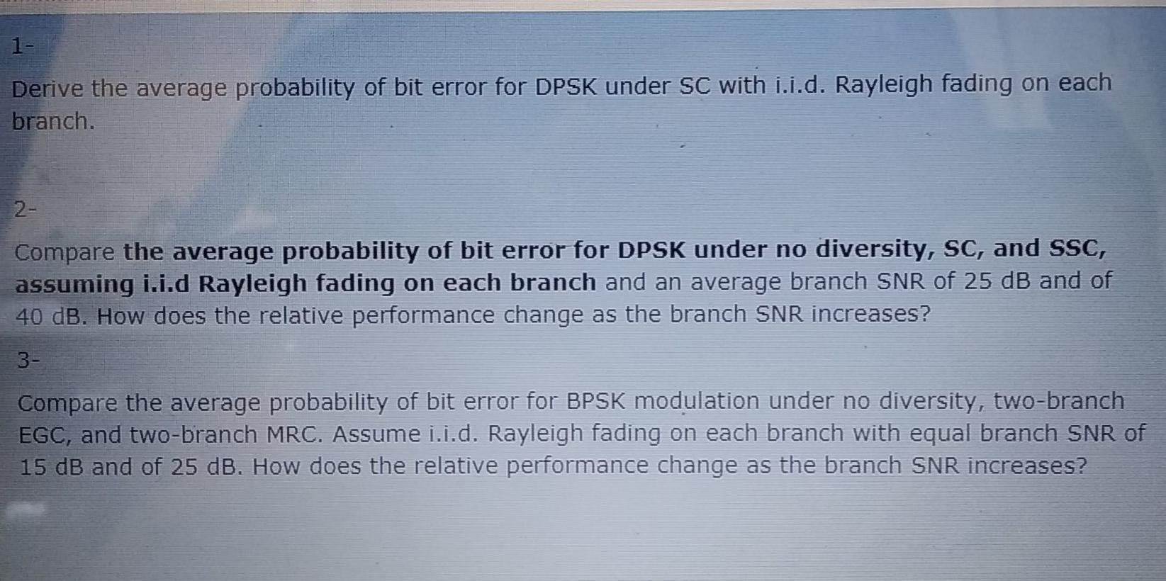 Derive the average probability of bit error for DPSK | Chegg.com
