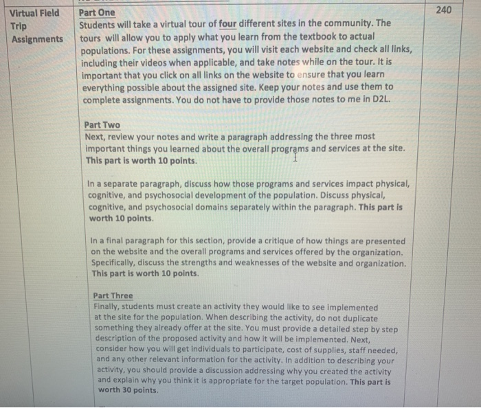 Virtual field trip assignment-2 at Single Parent | Chegg.com