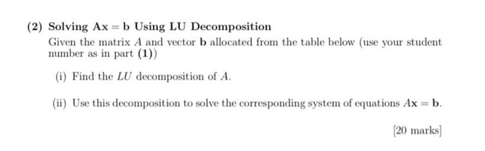 Solved (2) Solving Ax = b Using LU Decomposition Given the | Chegg.com