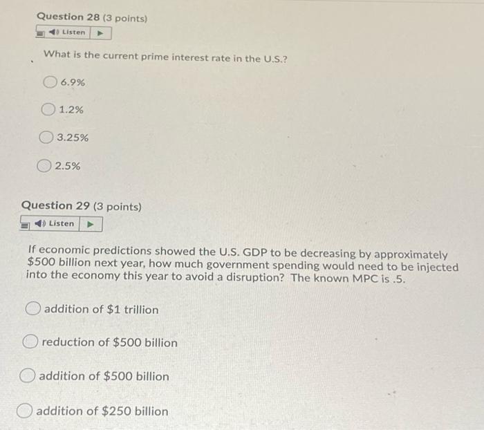 Solved 28. What is the current prime interest rate in the | Chegg.com