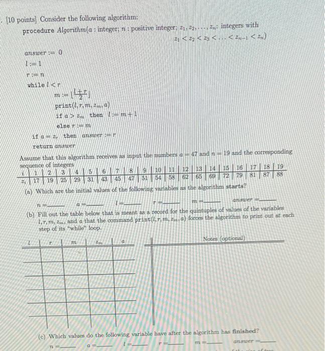 Solved 10 points Consider the following algorithm: procedure | Chegg.com