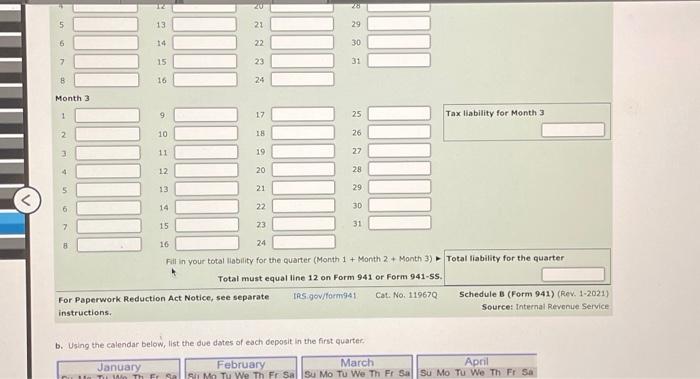 a. Complese Schedule B of Form 941 below for the | Chegg.com