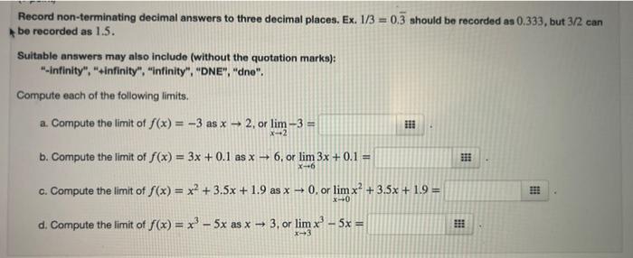 Solved Record non-terminating decimal answers to three | Chegg.com
