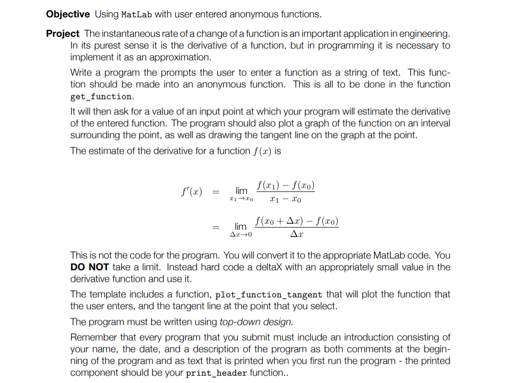 Solved Objective Using MatLab with user entered anonymous | Chegg.com