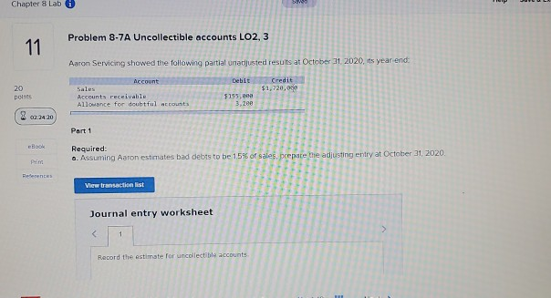 Solved Chapter 8 Lab Problem 8-7A Uncollectible accounts LO | Chegg.com