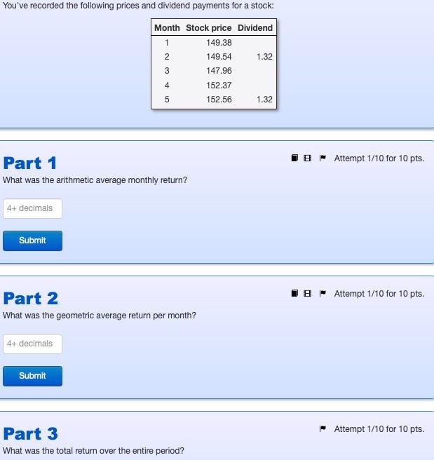 Solved What was the arithmetic average monthly return? What | Chegg.com