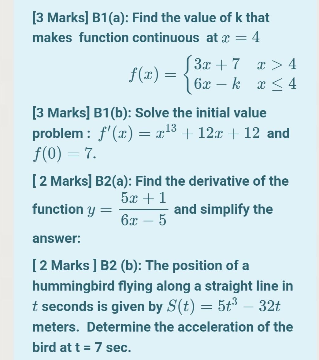 Solved [3 Marks] B1(a): Find the value of k that makes | Chegg.com