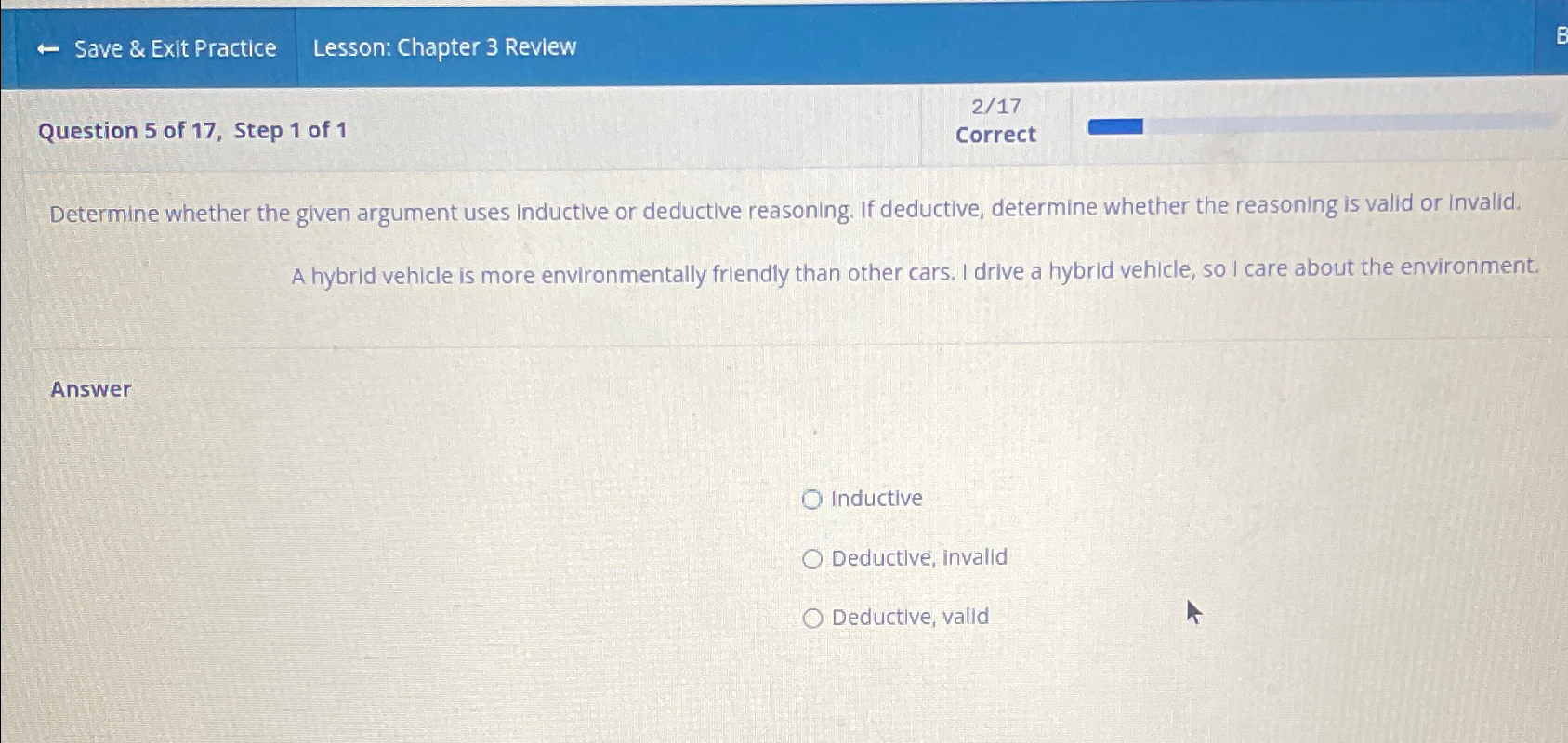 Solved larr Save & Exit PracticeLesson: Chapter 3 | Chegg.com