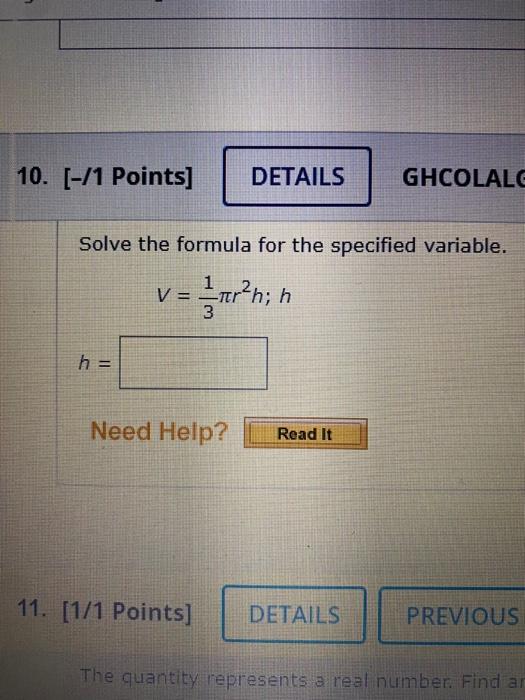 Solved Solve the formula for the specified variable. | Chegg.com