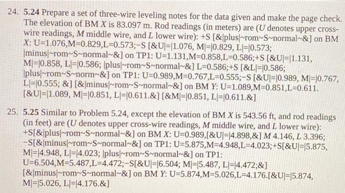 Solved 24. 5.24 Prepare a set of three-wire leveling notes | Chegg.com