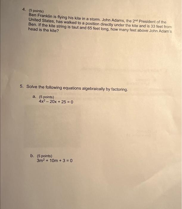 Solved 4. (5 points) Ben Franklin is flying his kite in a | Chegg.com