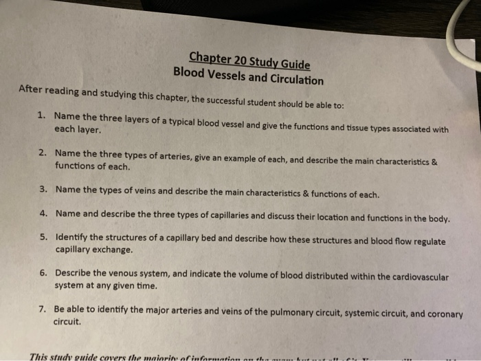 Solved Chapter 20 Study Guide Blood Vessels and Circulation | Chegg.com