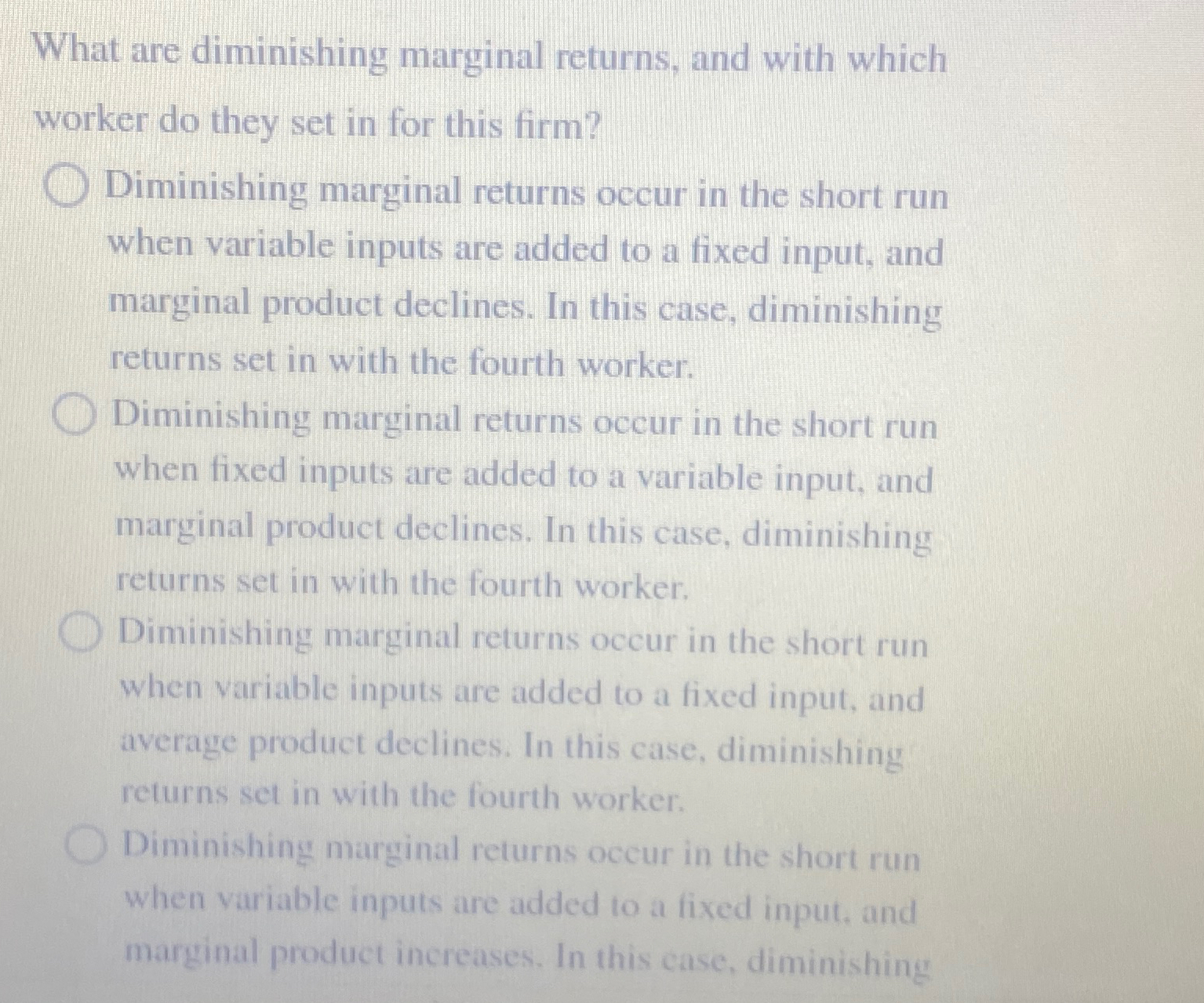 Solved What are diminishing marginal returns, and with which | Chegg.com