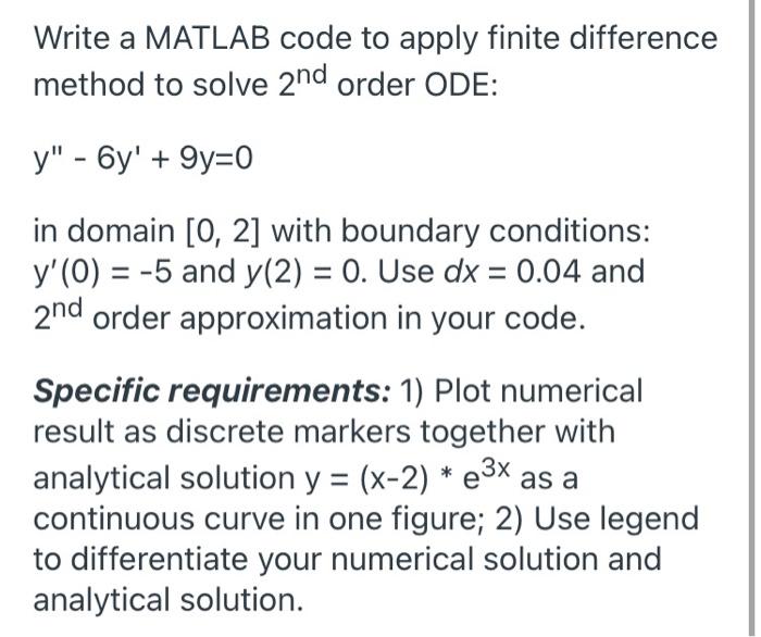 Solved Write a MATLAB code to apply finite difference method | Chegg.com