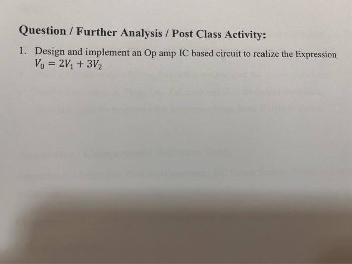 Solved Question / Further Analysis / Post Class Activity: 1. | Chegg.com