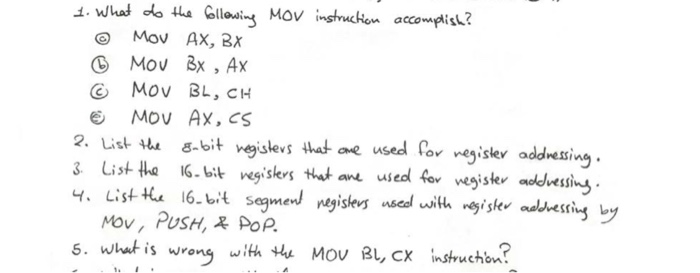 Solved 1. What do the following Mov instruction accomplish? | Chegg.com