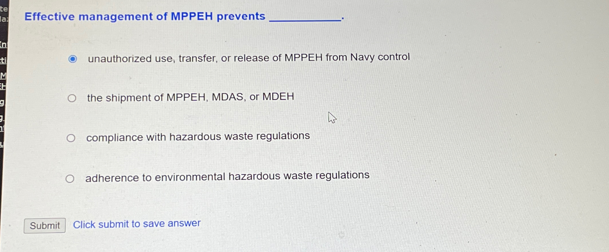Solved Effective management of MPPEH preventsunauthorized | Chegg.com