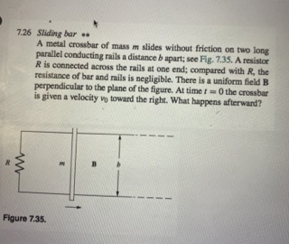 Solved 7.26 ﻿Sliding bar **A metal crossbar of mass m | Chegg.com