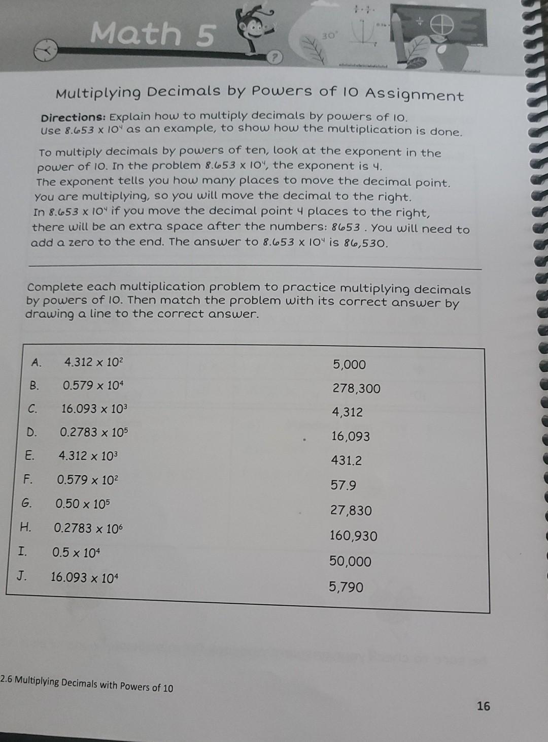 Solved Math 5 30 Multiplying Decimals by Powers of 10 | Chegg.com