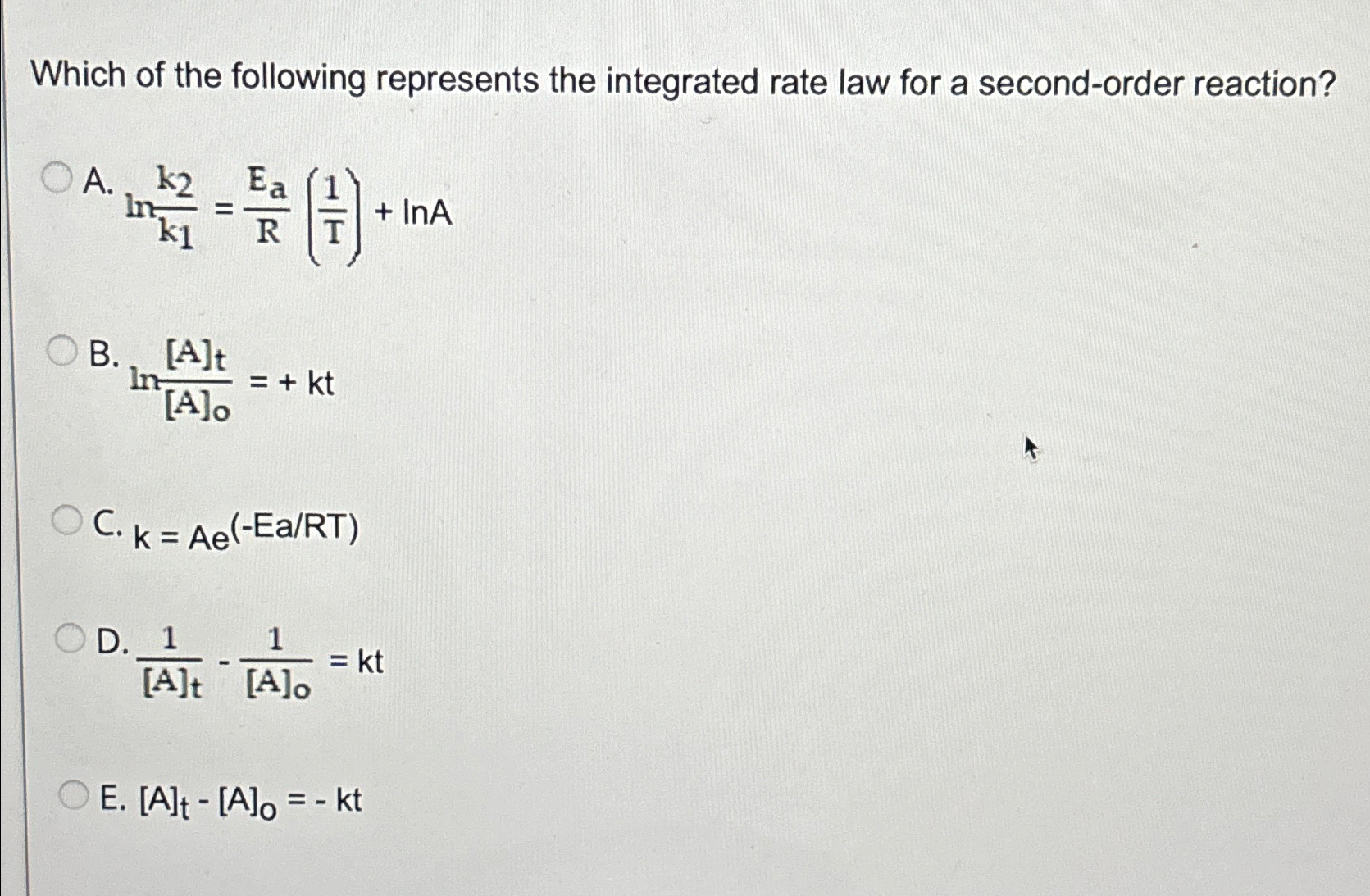 Solved Which of the following represents the integrated rate | Chegg.com