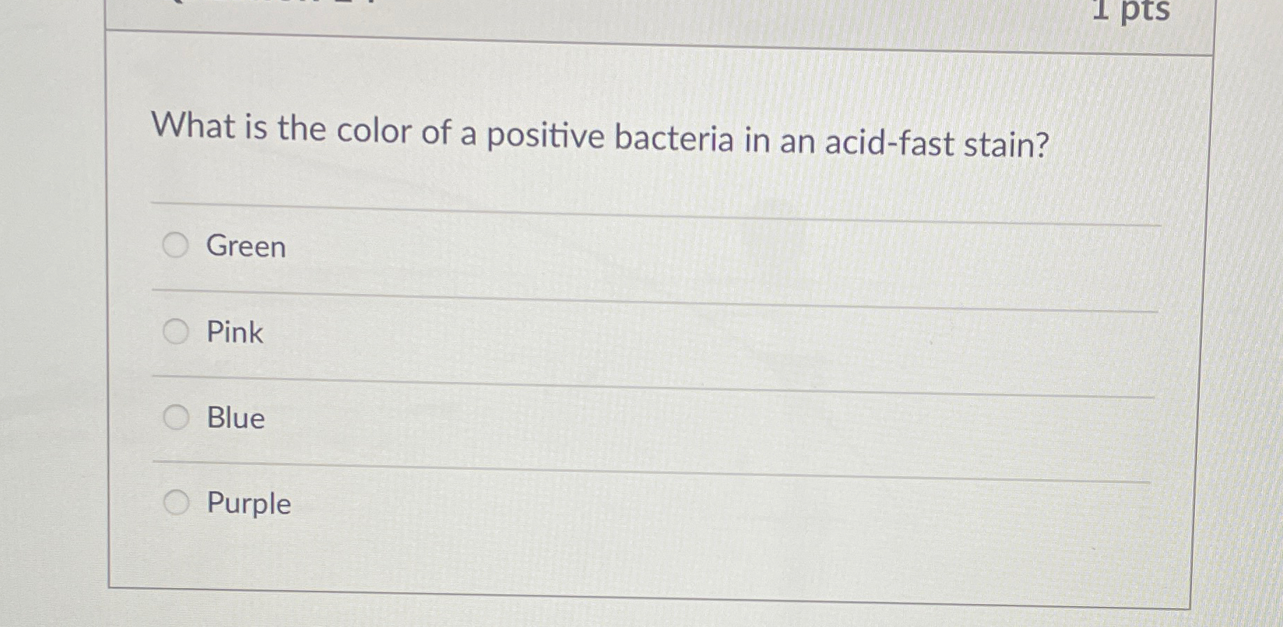 Solved What is the color of a positive bacteria in an | Chegg.com