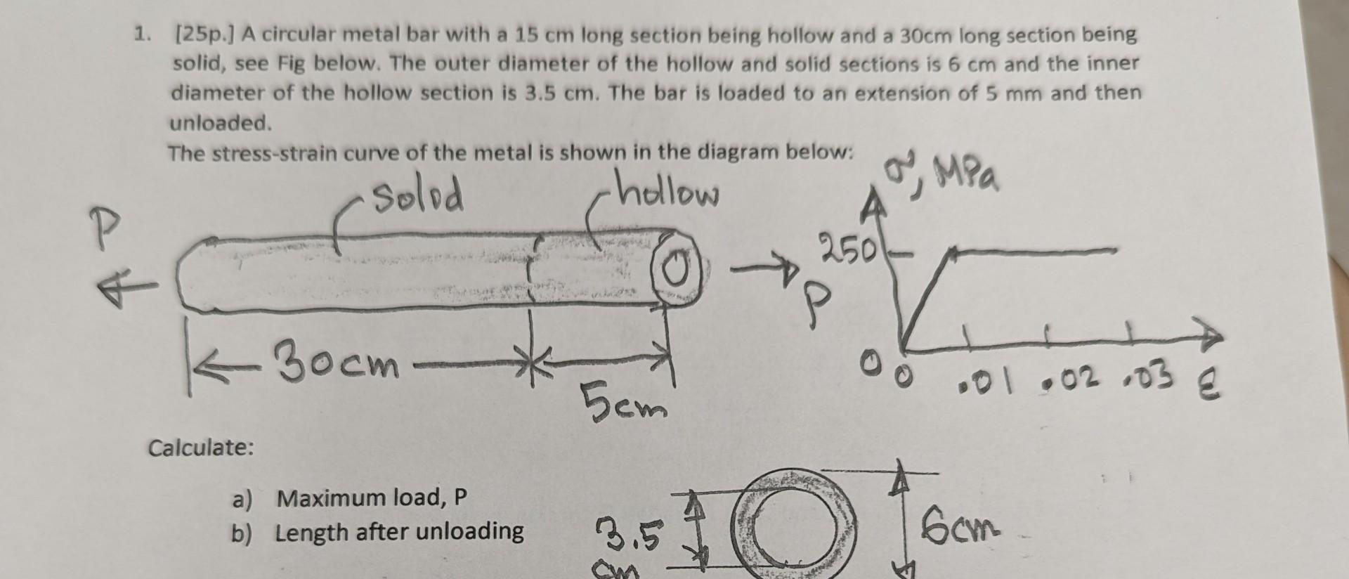 Solved 1. [25p.] A circular metal bar with a 15 cm long | Chegg.com