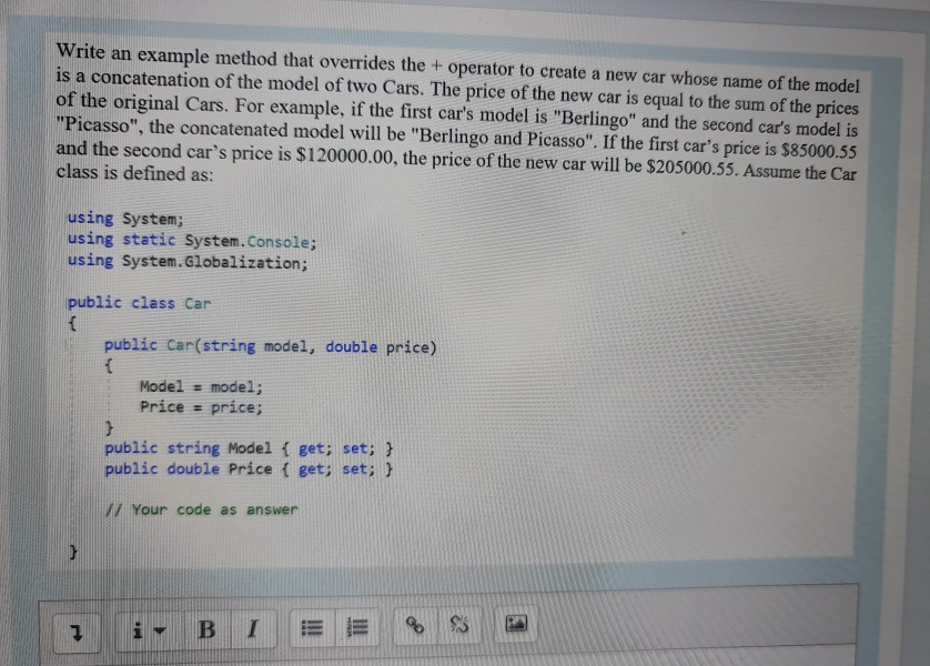 Solved Write an example method that overrides the + operator | Chegg.com