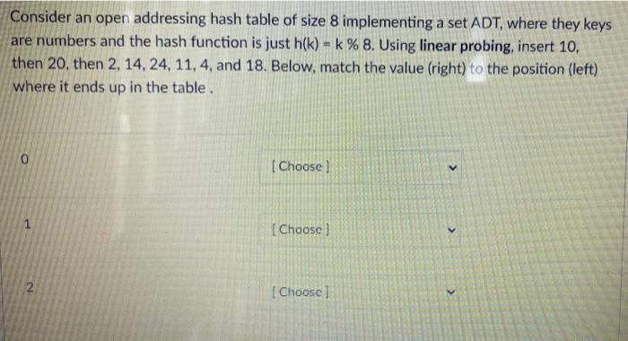 Solved Consider an open addressing hash table of size 8 | Chegg.com