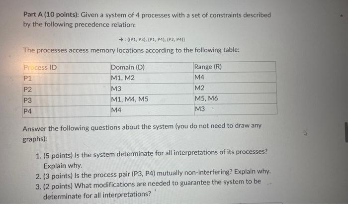 Solved Part A ( 10 points): Given a system of 4 processes | Chegg.com