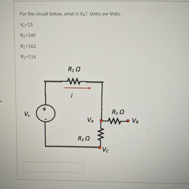 Solved For the circuit below, what is VA? Units are Volts. | Chegg.com