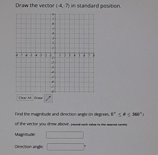Solved Draw the vector (-4,-7) in standard position. 7 8 3 3 | Chegg.com