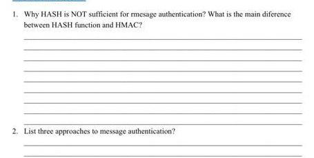 Solved 1. Why HASH is NOT sufficient for mesage | Chegg.com