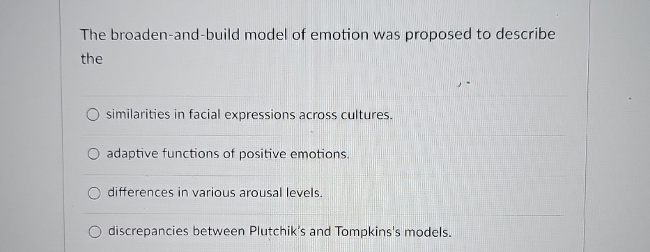 Solved The broaden-and-build model of emotion was proposed | Chegg.com