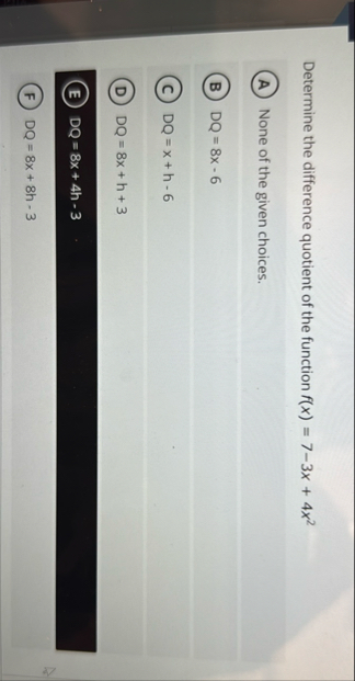 Solved Determine the difference quotient of the function | Chegg.com