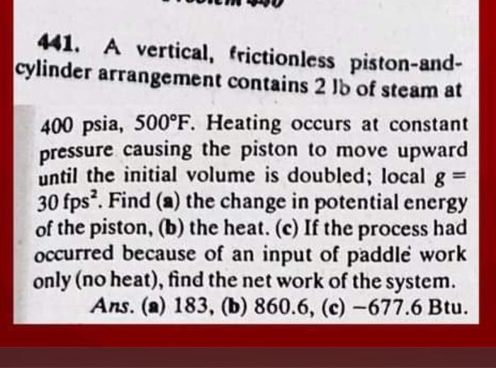 Solved 441. A vertical, frictionless piston-and- cylinder | Chegg.com