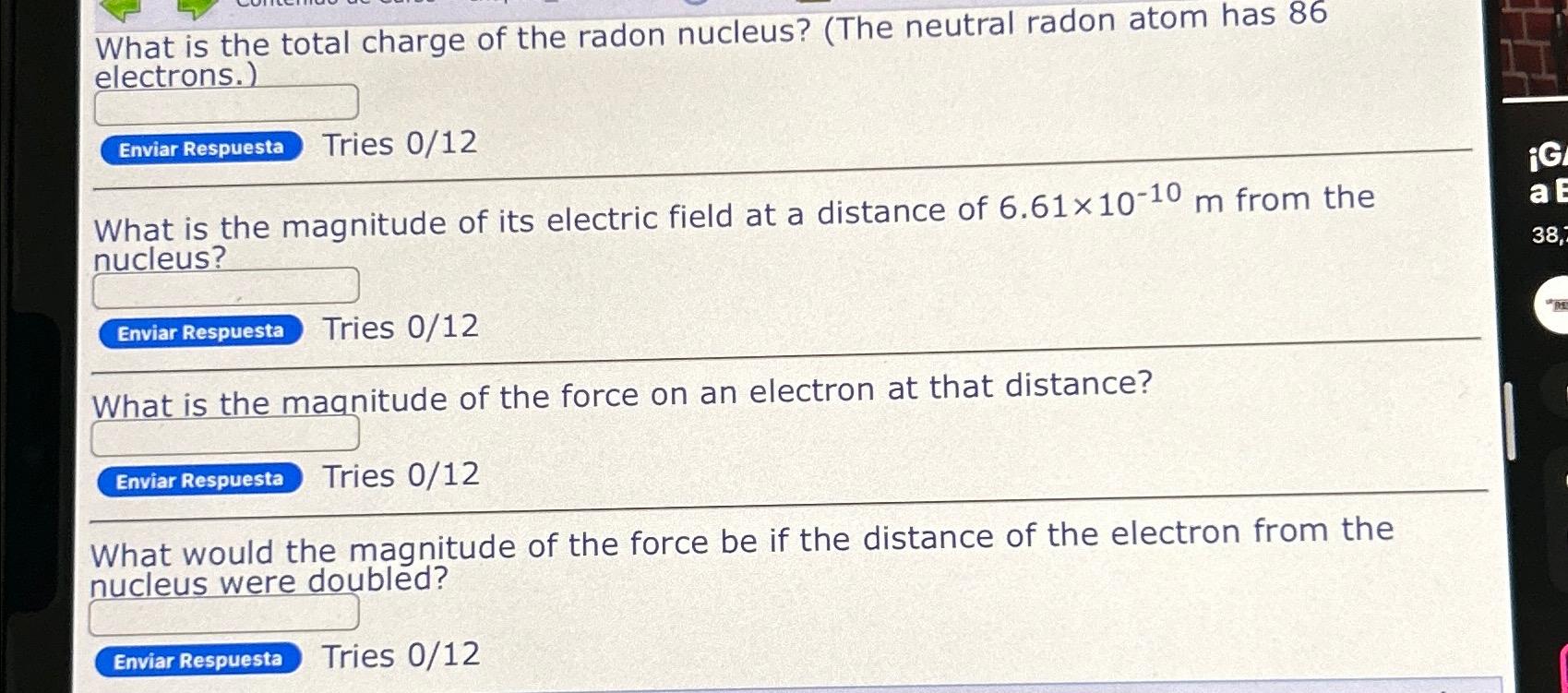Solved What is the total charge of the radon nucleus? (The | Chegg.com
