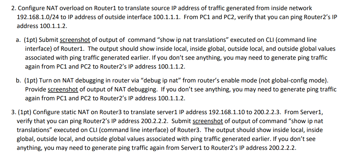 Solved Configure NAT overload on Router1 ﻿to translate | Chegg.com