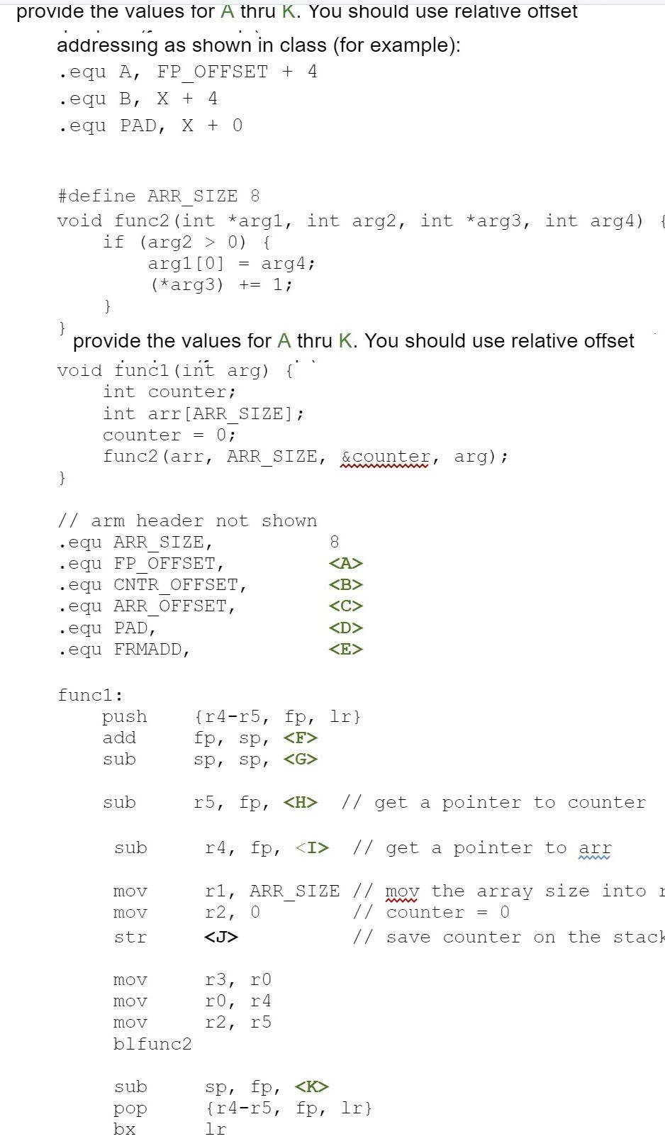 Solved provide the values tor A thru K. ﻿You should use | Chegg.com