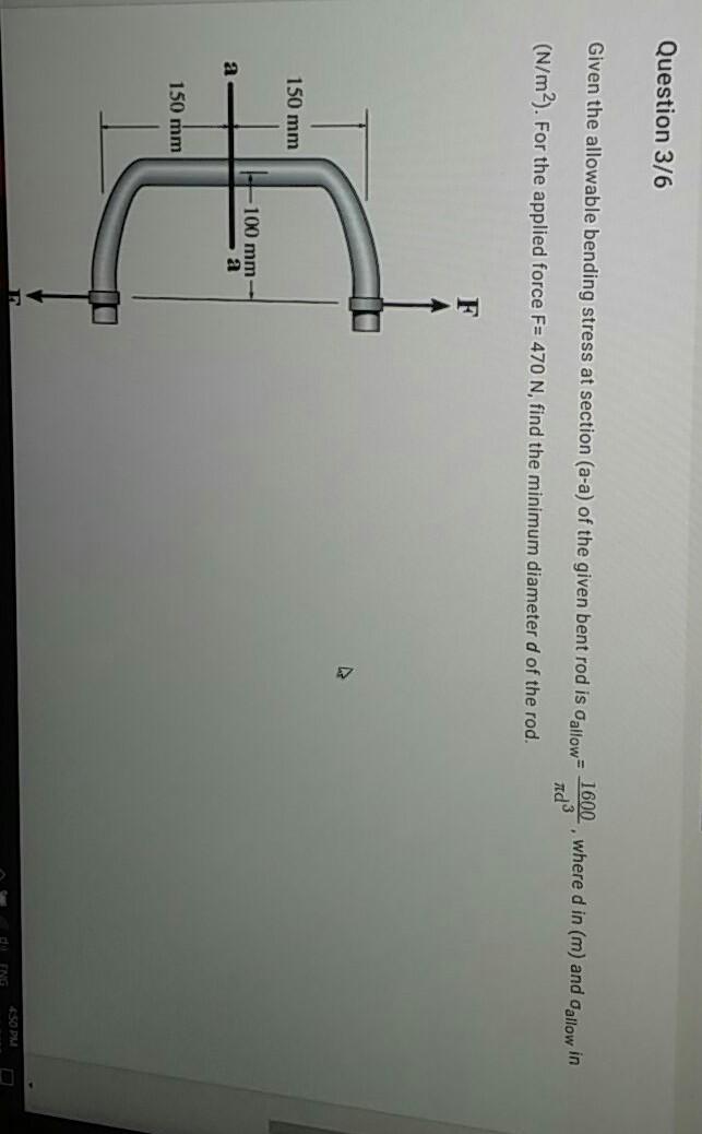 Solved Question 3/6 Given the allowable bending stress at | Chegg.com