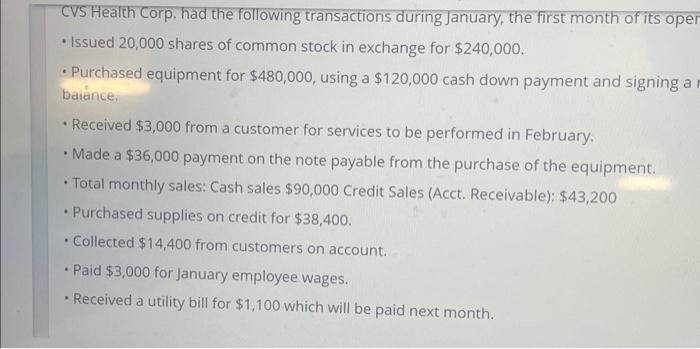 Solved CVS Health Corp. had the following transactions | Chegg.com