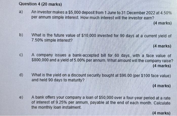 Solved a) An investor makes a $5,000 deposit from 1 June to | Chegg.com