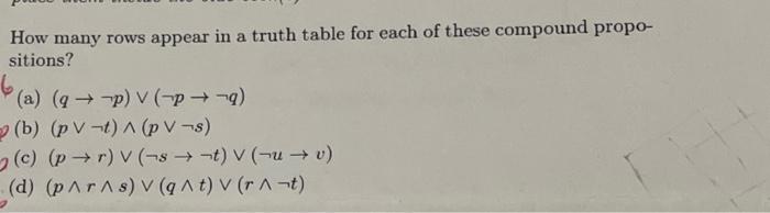 Solved How many rows appear in a truth table for each of | Chegg.com